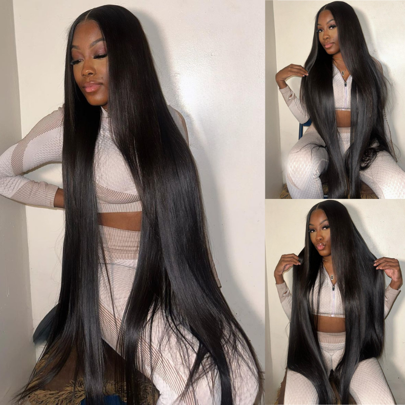 30 32 34 36 38 Inch Bush Down Straight Wig Lace Frontal Human Hair Wigs ...