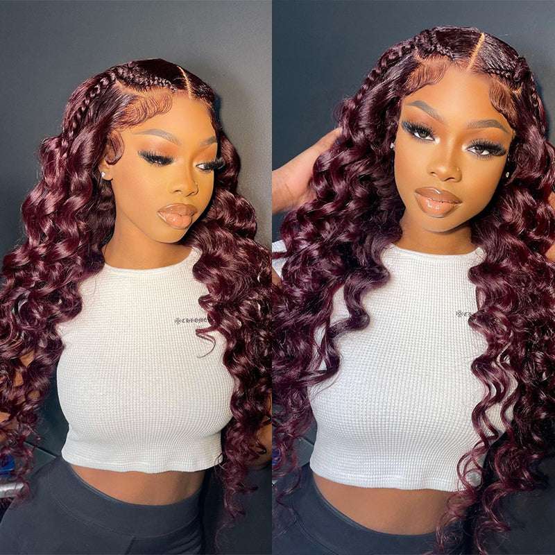 Aliglossy Wand Curls Burgundy Red 13x4 Lace Front Human Hair Wigs ...