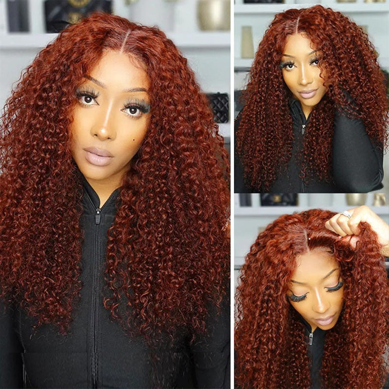 Wear Ready to Go Wigs Glueless Reddish Brown Deep Wave Human Hair Wig ...